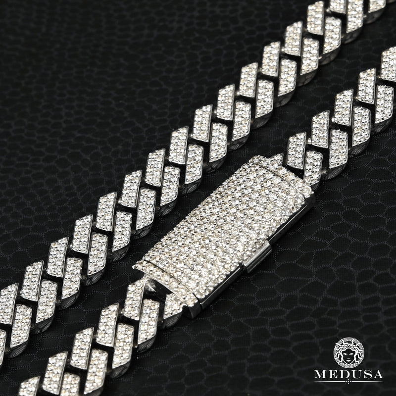 10K Gold Diamond Chain | 12mm Cuban Prong Diamond White Gold Chain ...