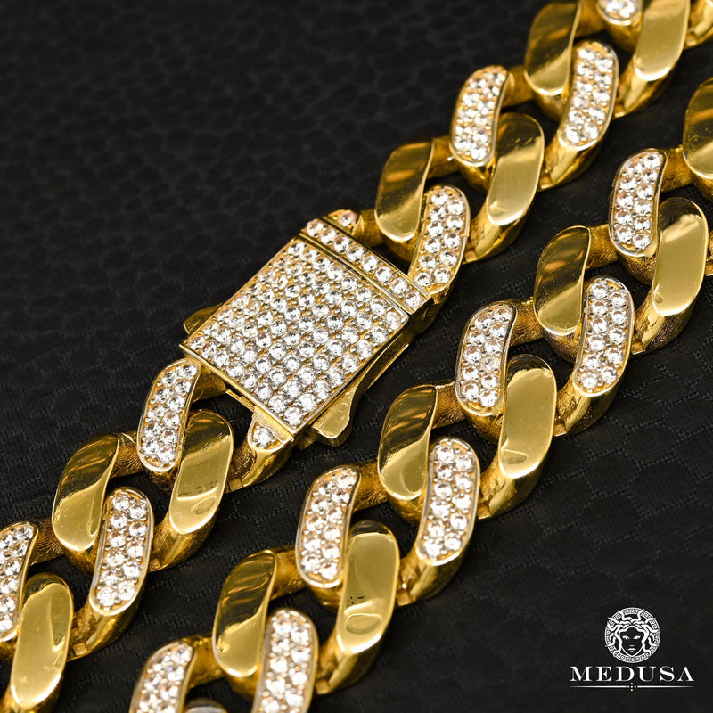 10K Gold Chain | 14mm Cuban Link Semi-CZ Chain | Medusa Jewelry