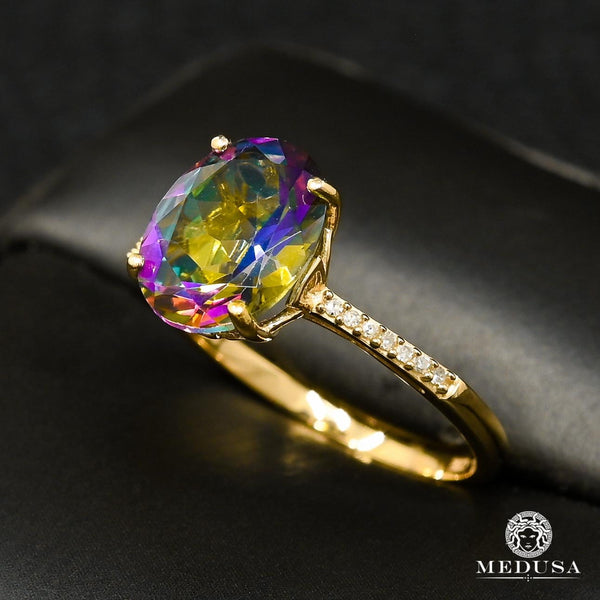 10K Gold Diamond Ring | Mystic Topaz D3 - Women's Diamond Ring | Medusa ...
